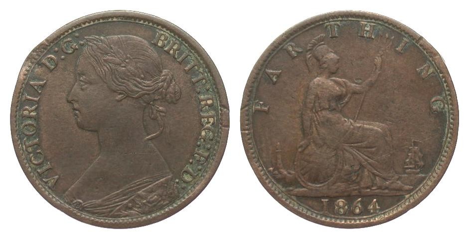 Europa (ohne €) Großbritannien Farthing 1864 Druckstelle am Rand, sehr ...