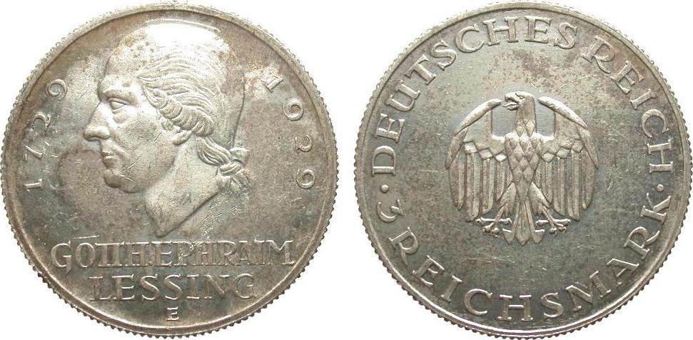 Weimarer Republik 3 Mark Lessing 1929 E Kratzer, vorzüglich aus PP | MA ...