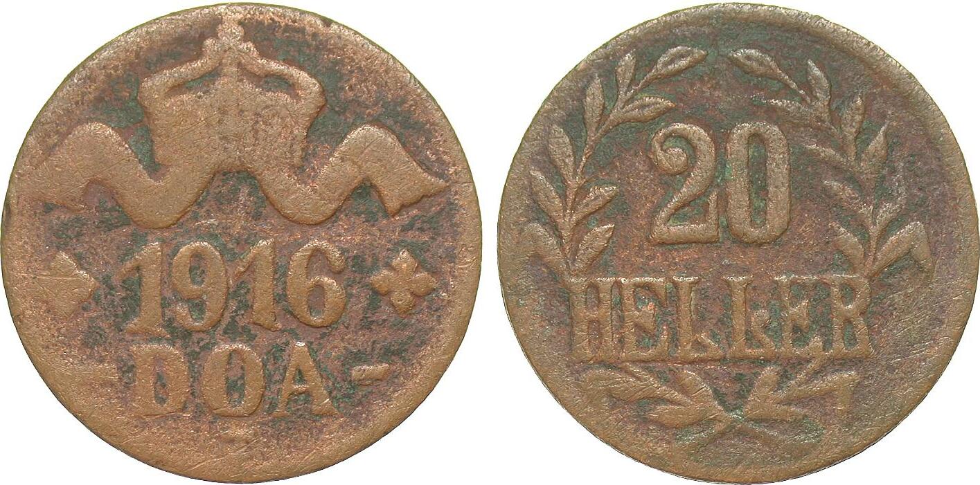 Kolonien und Nebengebiete 20 Heller Kupferlegierung 1916 T fast sehr ...