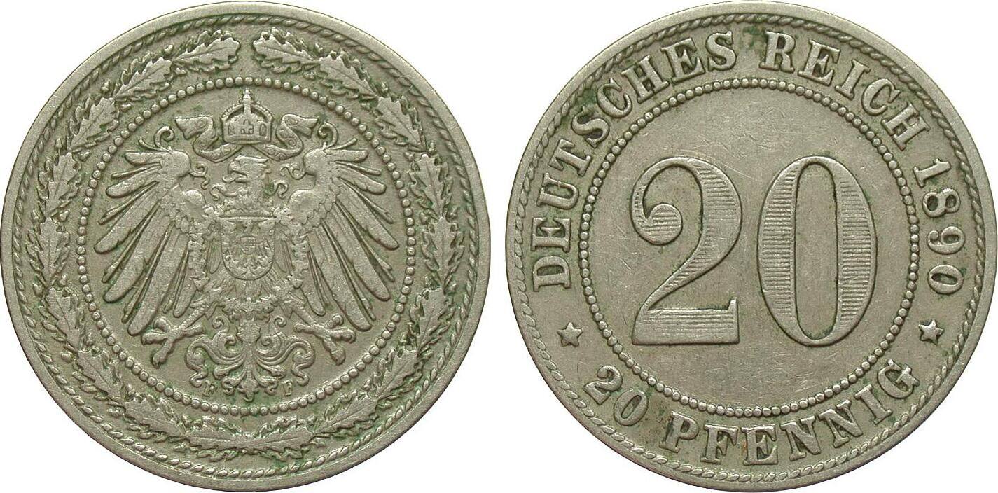 Kaiserreich 20 Pfennig 1890 F sehr schön | MA-Shops