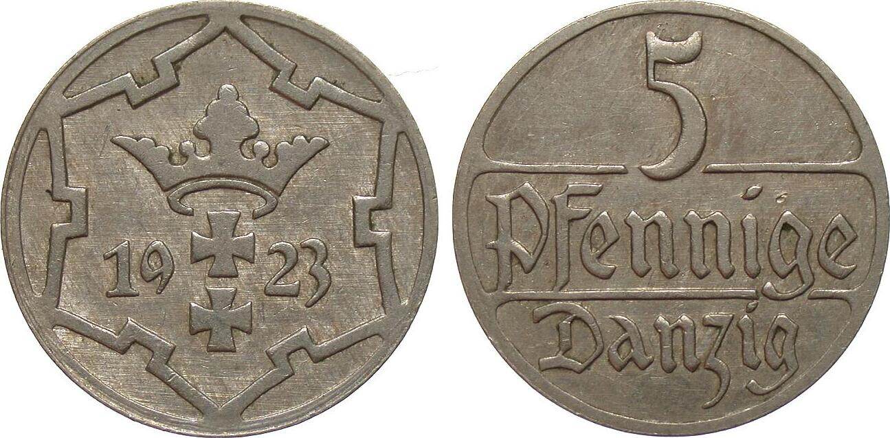 Kolonien und Nebengebiete 5 Pfennig Danzig 1923 besser als sehr schön ...