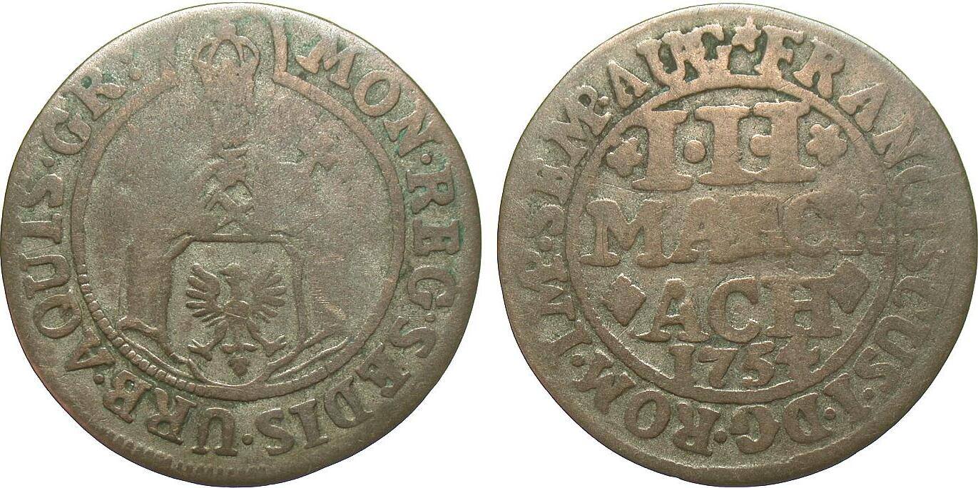 Altdeutschland bis 1871 3 Mark / Marck Aachen 1754 schön | MA-Shops