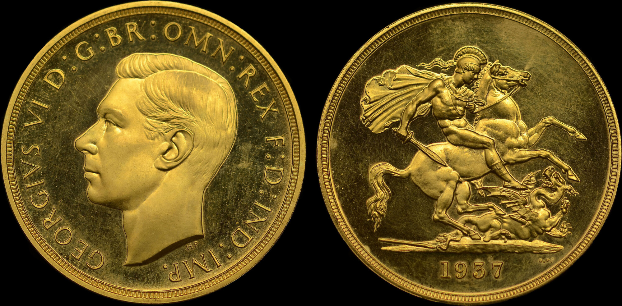 GREAT BRITAIN GEORGE VI, 1937 GOLD PROOF FIVE POUNDS, CORONATION ISSUE ...