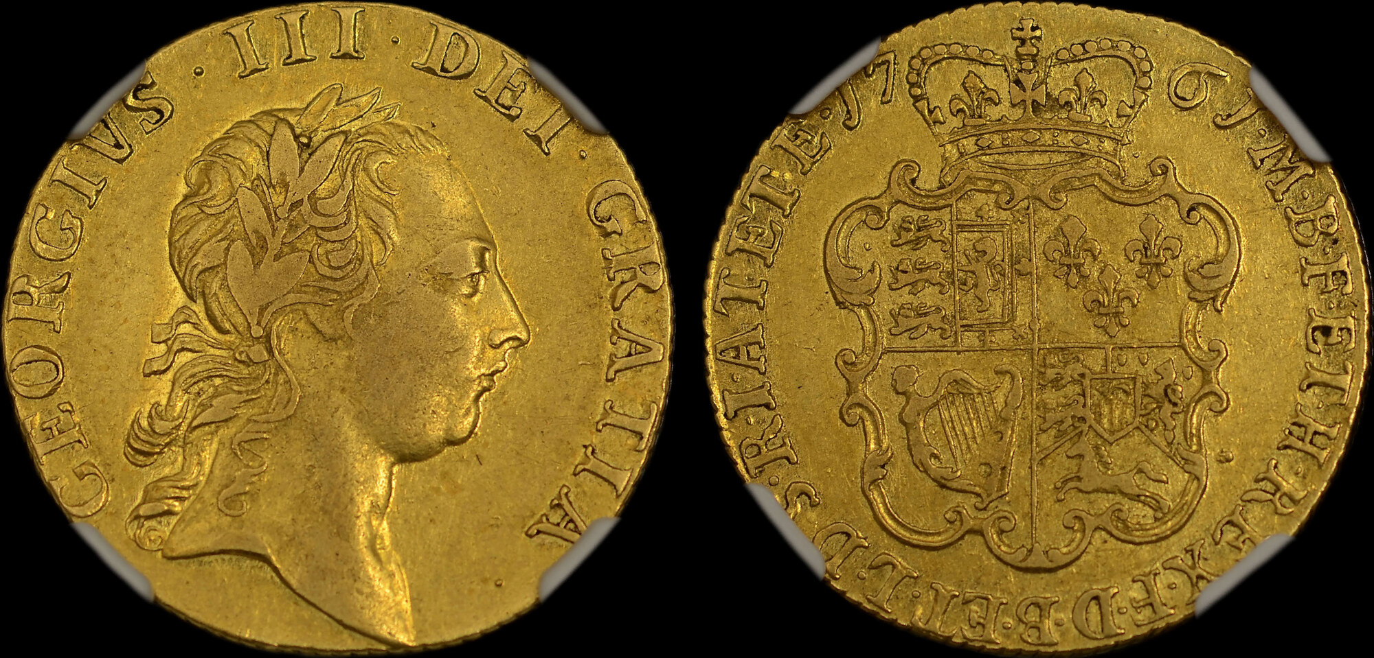 GREAT BRITAIN GEORGE III, 1761 GOLD GUINEA, FIRST BUST THREE LEAF TIPS, XF45, (R6) | MA-Shops