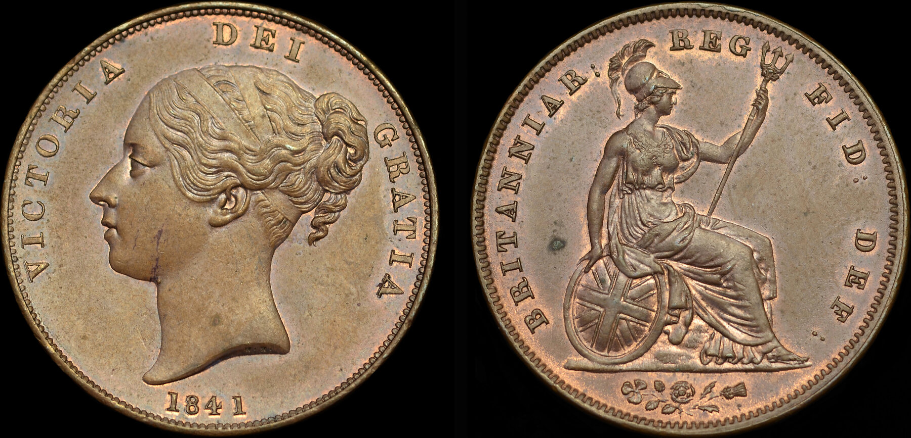 GREAT BRITAIN VICTORIA, 1841, NO COLON AFTER REG, YOUNG HEAD COPPER ...