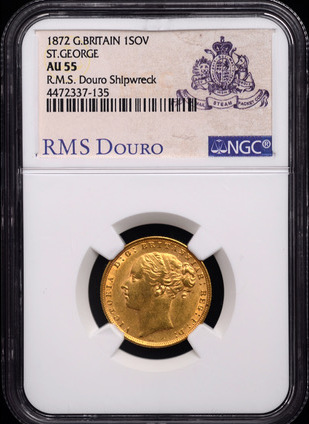 Great Britain RMS DOURO SHIPWRECK, GOLD 1872 SOVEREIGN, GRADED AU55 ...