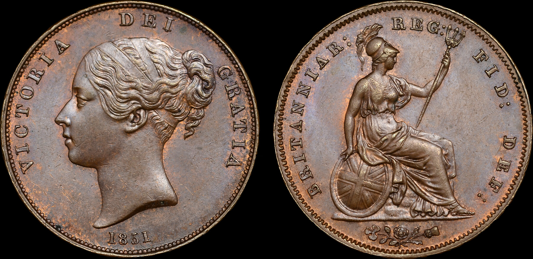 GREAT BRITAIN VICTORIA, YOUNG HEAD PENNY, 1851 | MA-Shops