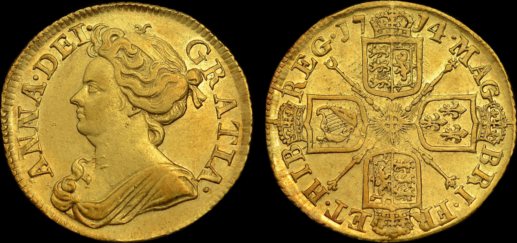 GREAT BRITAIN QUEEN ANNE 1714, POST UNION WITH SCOTLAND GOLD GUINEA ...