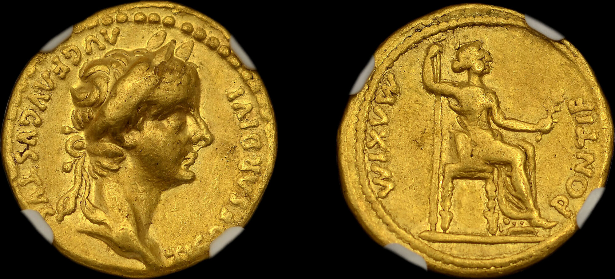 ANCIENT ROME AD 17-37 TIBERIUS, GOLD AUREUS, MINT OF LUGDUNUM, NGC VF ...