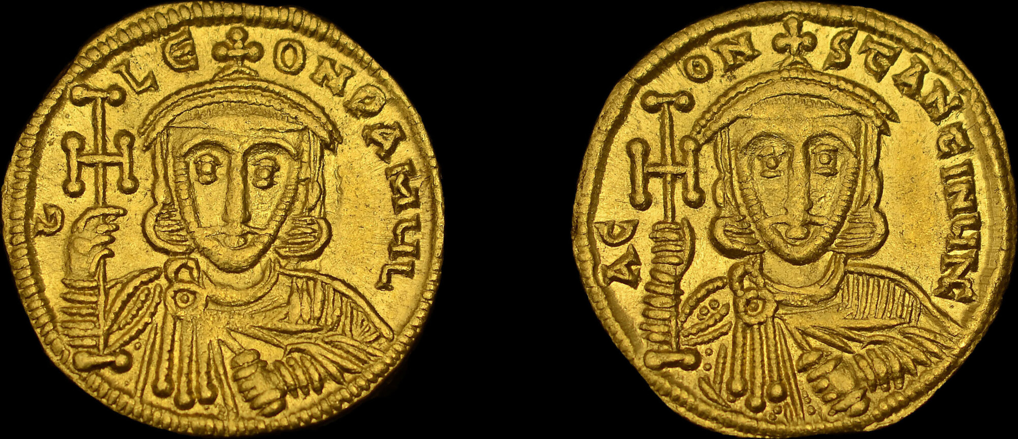 BYZANTINE 745-750 A.D. CONSTANTINE V COPRONYMUS WITH LEO III GOLD ...