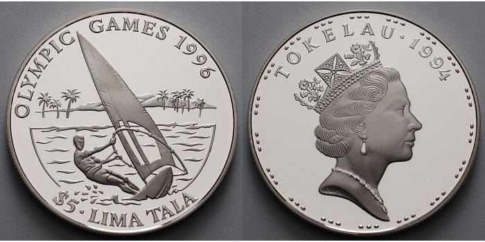 Tokelau Dollar 5 Lima Tala 5 Tala 1994 Oly Sommer Atlanta -Windsurfer ...