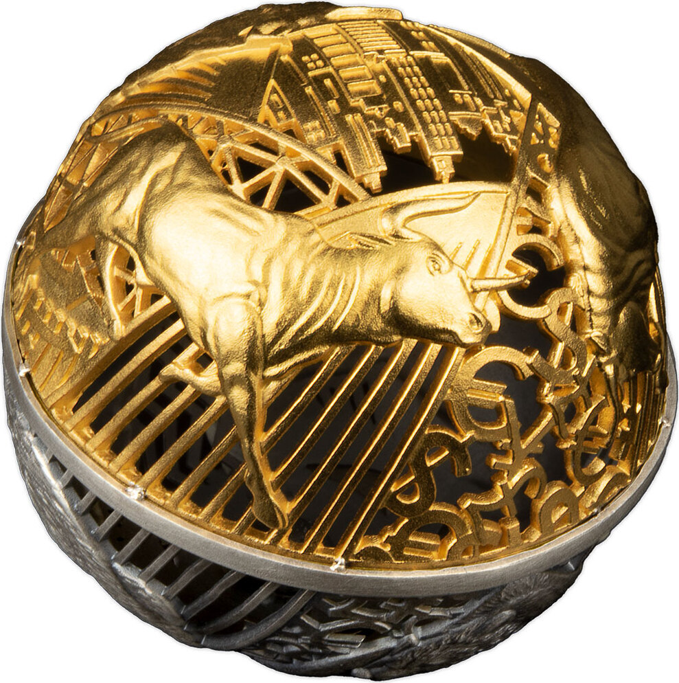 Samoa 5 Dollar 24 Karat vergoldet50 mm Ø 2022 Bull & Bear - Spherical ...