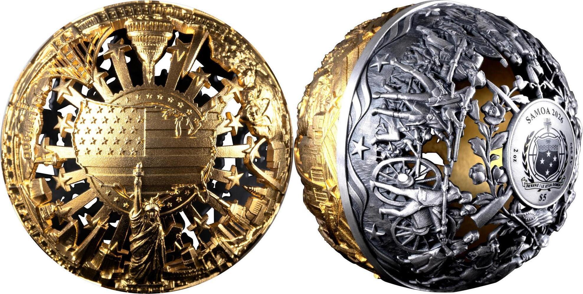 Samoa HERBSTANGEBOT! 5 Dollar 24 Karat vergoldet50 mm Ø 2026 Revolution ...