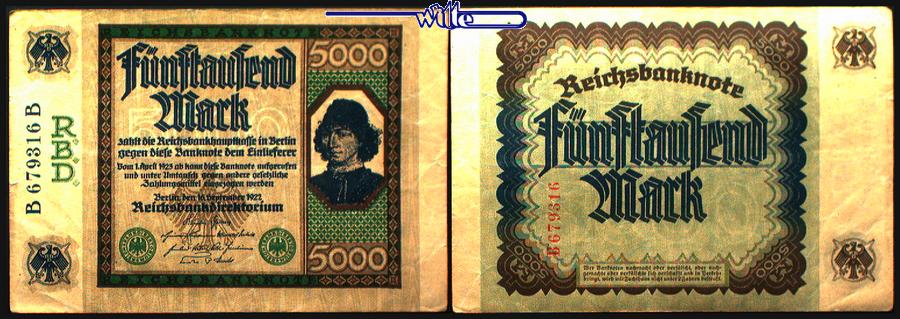 Deutsches Reich 5000 Mark 1922 16,09 Inflation, Reichsbanknote, Ro.76 ...