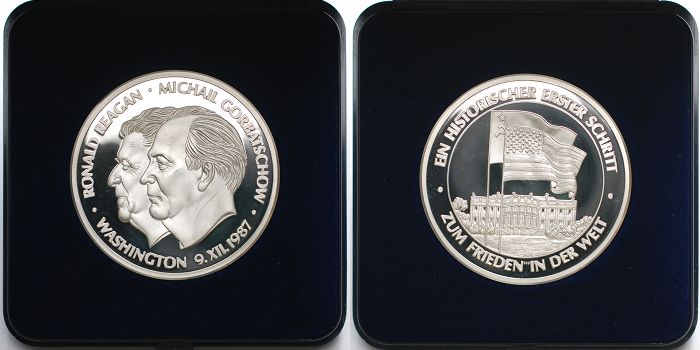 Deutschland 34,96g fein 40mm Ø Medaille Ronald Reagan - Michail ...
