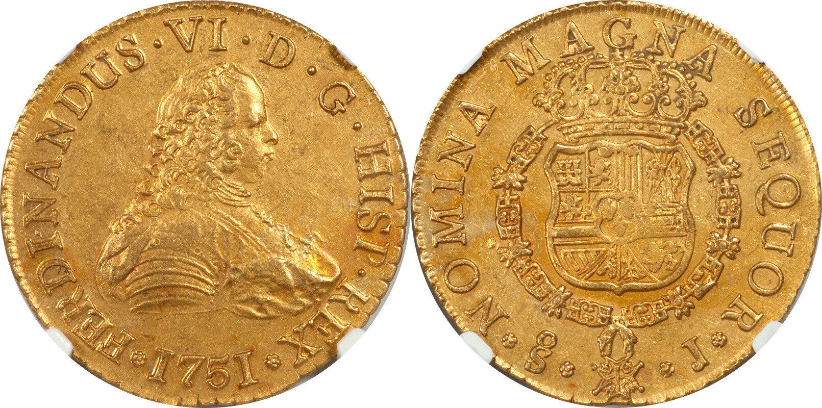 - Chile 1751-So J Ferdinand VI Gold 8 Escudos NGC MS-61 | MA-Shops