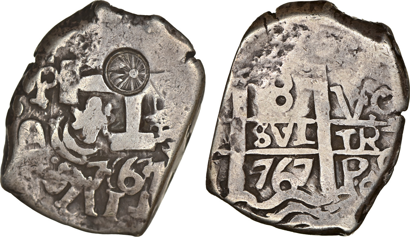 Guatemala Bolivia Guatemala Counterstamped on Bolivia 1767 Silver Cob 8 ...
