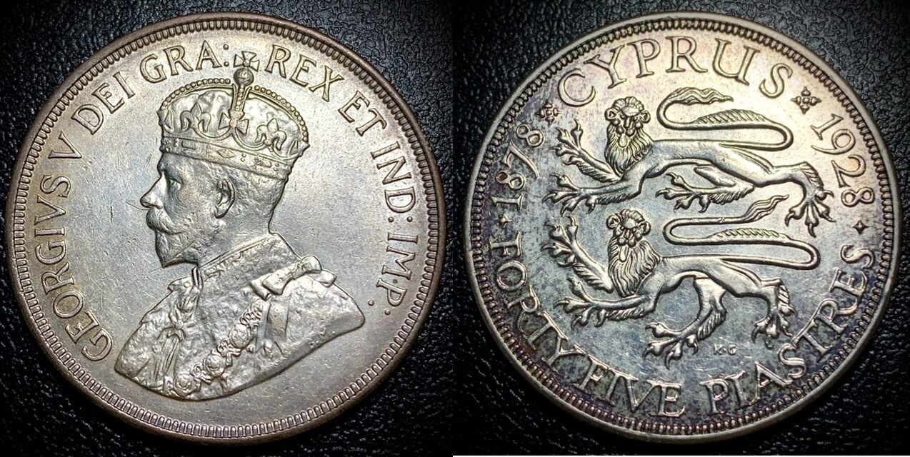 British Cyprus George V Silver 45 piastres 1928 vz+ | MA-Shops