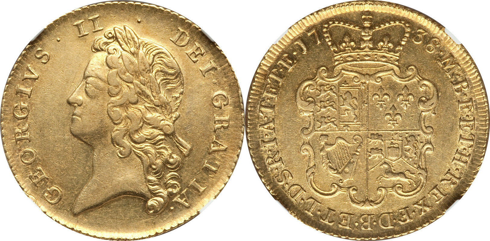 Great Britain 1738 George II Gold Two Guineas NGC AU-53 | MA-Shops