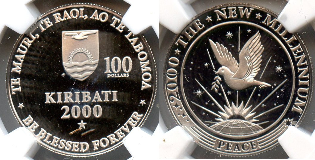2000 PLATINUM KIRIBATI $100 NGC PROOF 69 ULTRA CAMEO MILLENNIUM PEACE ...