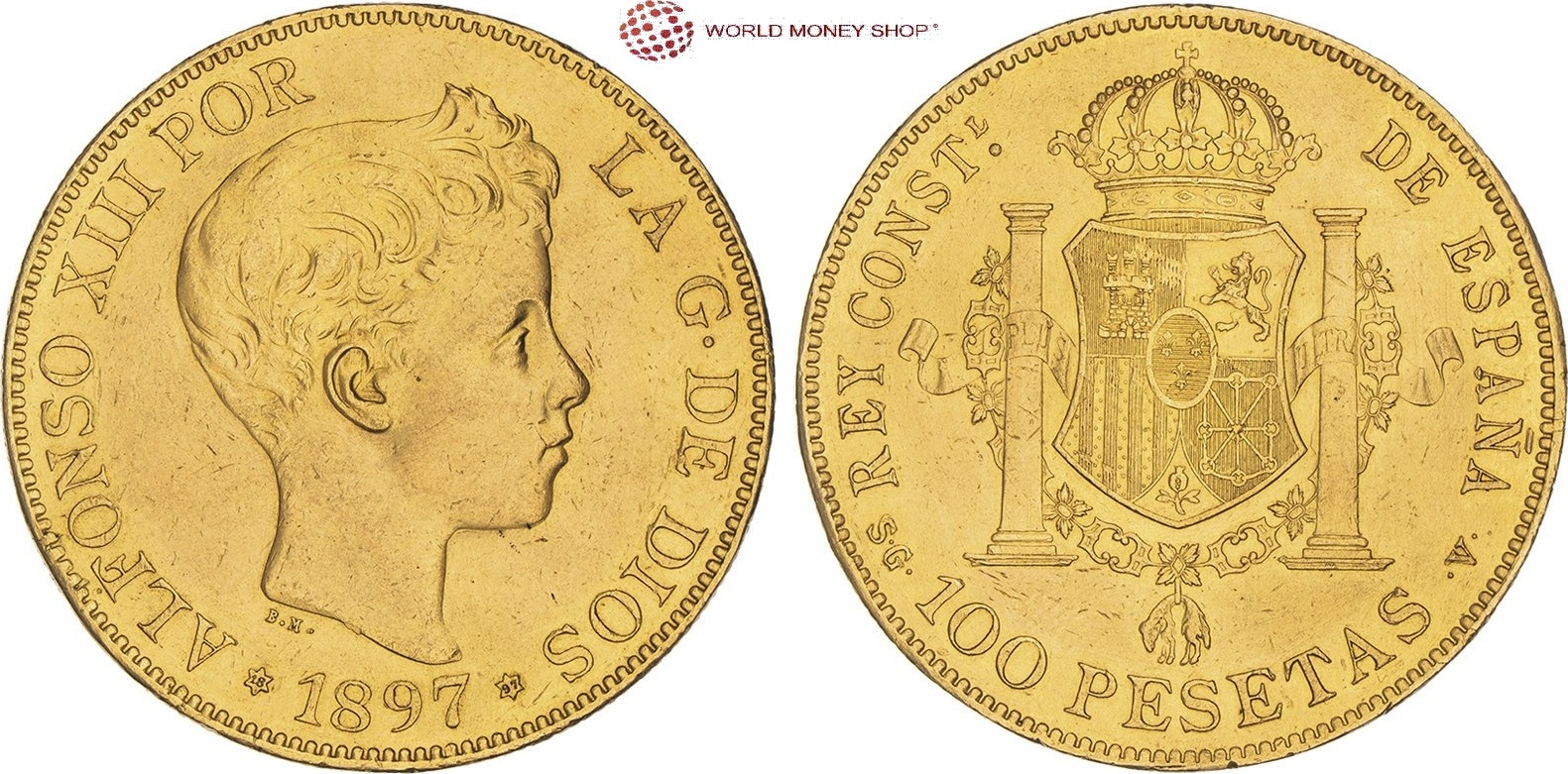 Spain 100 pesetas 1897 (97) Alfonso XIII (1886-1931) SCARCE ORIGINAL ...