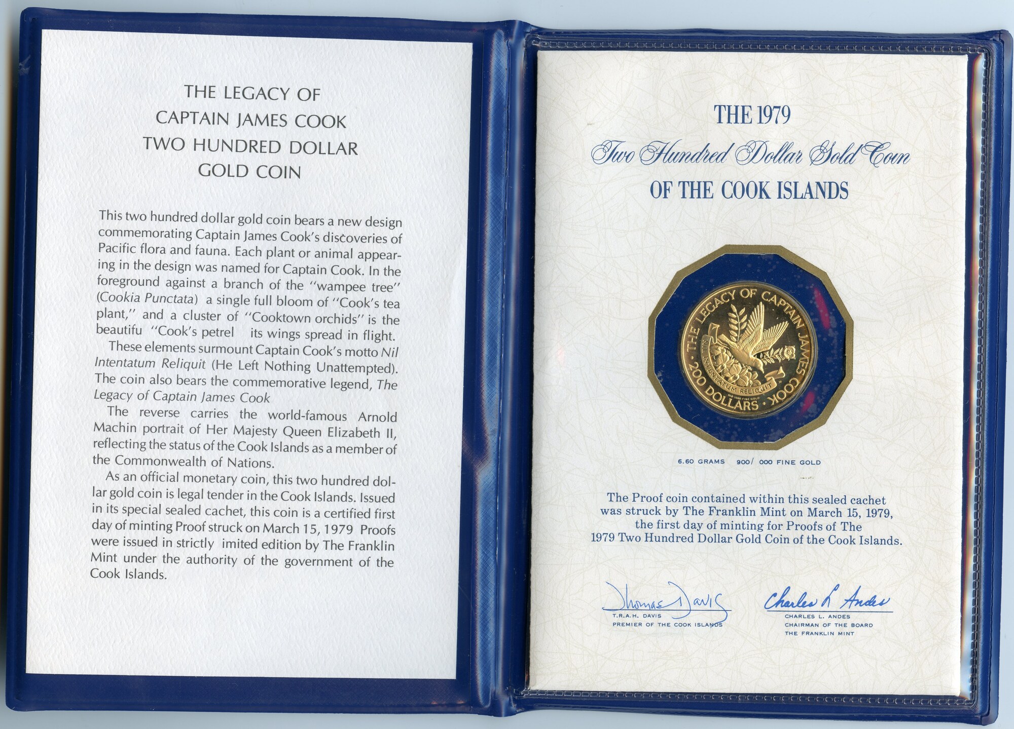 $200 1979 Cook Islands GOLD Commemorative Limited Issue in Original ...
