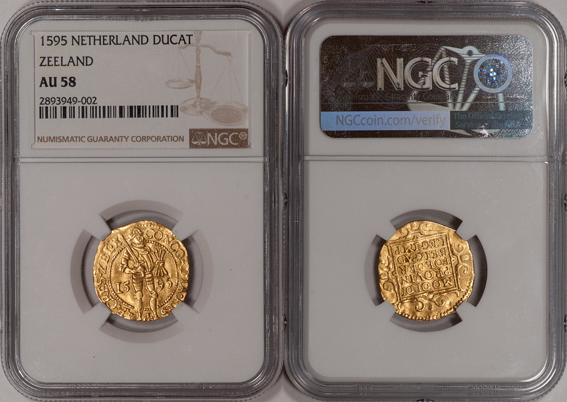 Netherlands / Zeeland 1595 Provincial Gold Ducat NGC AU-58 Top Pop ...