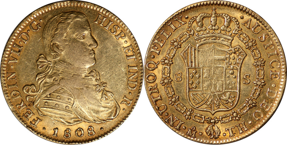 - Mexico 1808 Mo-TH Ferdinand VII Gold 8 Escudos AU | MA-Shops