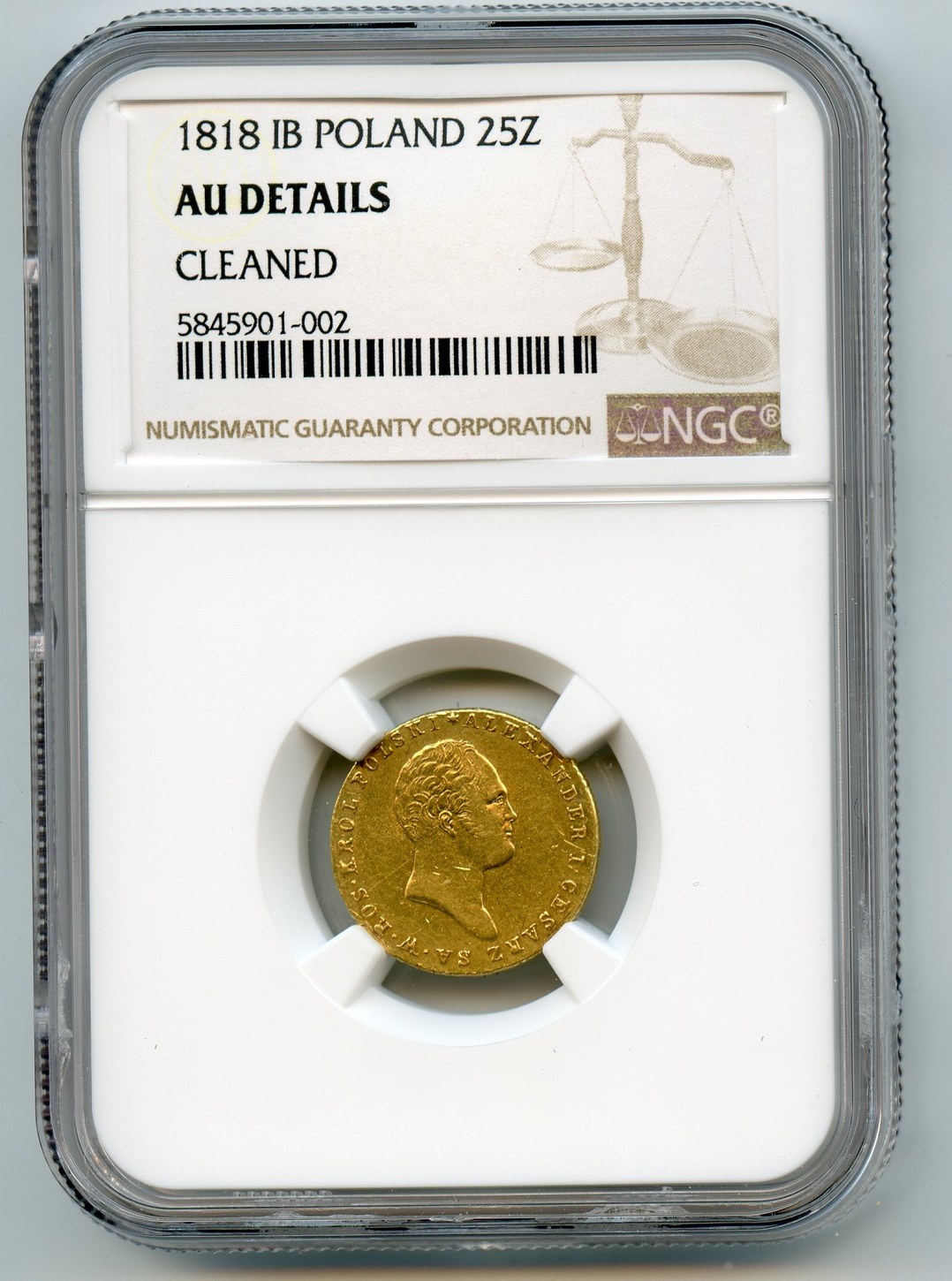 25Z 1818 IB RARE Poland Russian occupation GOLD 25 Zl 1818 NGC aUNC KEY ...