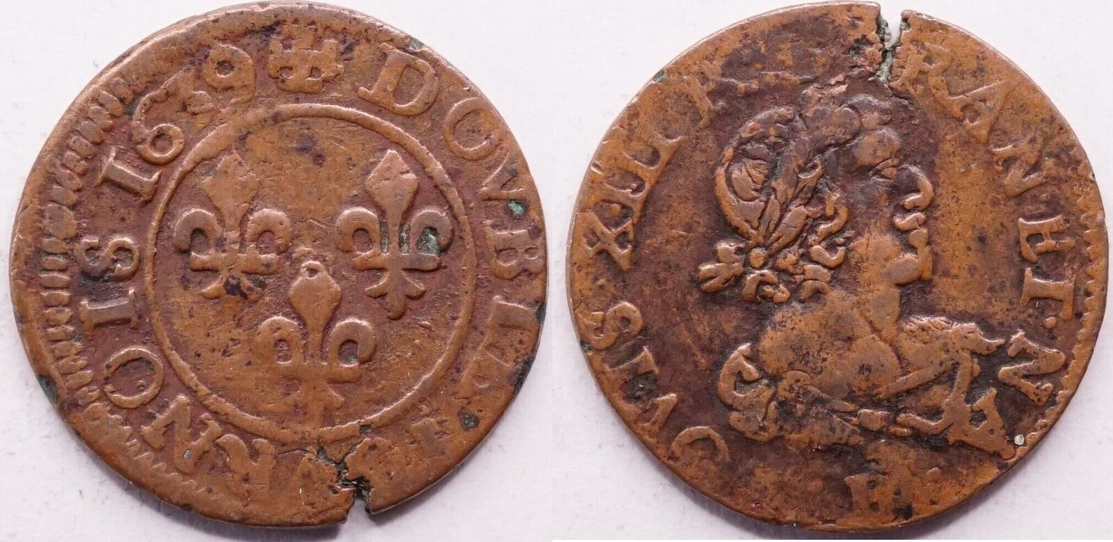 FRANCE, TOURS (B) DOUBLE TOURNOIS 1639 LOUIS XIII LE JUSTE s+ | MA-Shops