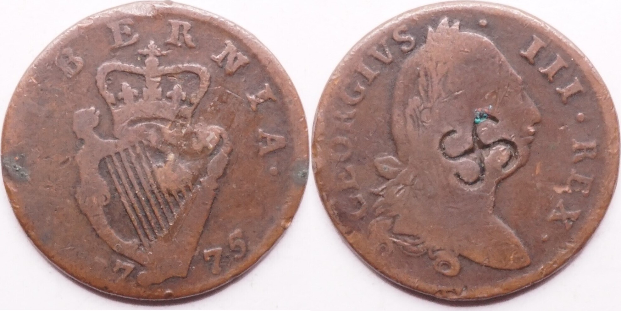 Ireland half penny 1775 Countermarked George III ss- | MA-Shops
