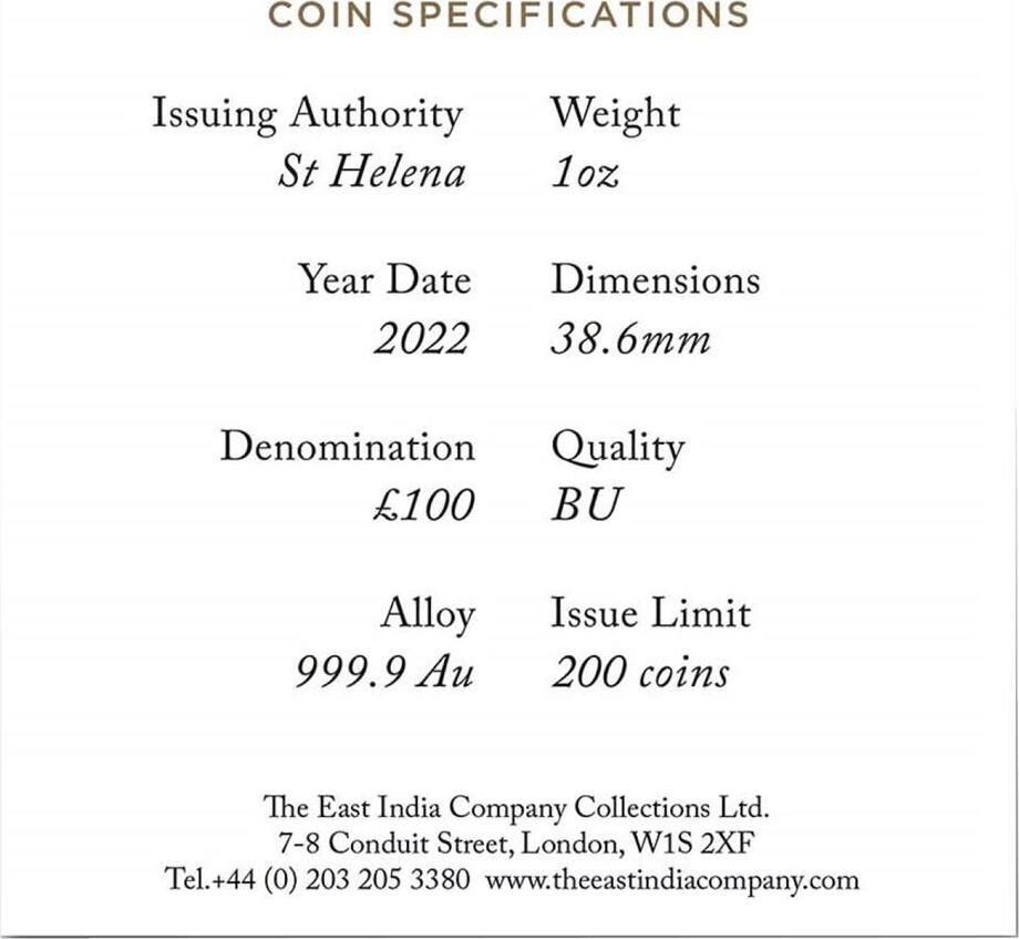 St. Helena 100£ 2022 1 oz Goldmünze India Wildlife - Nashorn ST | MA-Shops