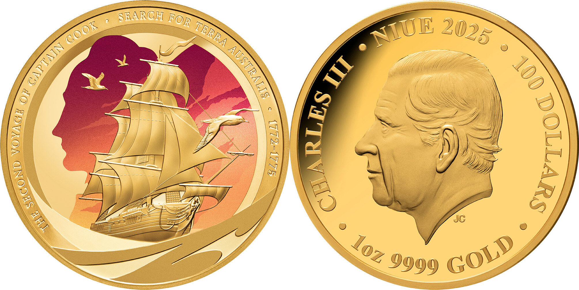 Niue 100$ 2025 1 oz Goldmünze Captain Cook – Zweite Reise PP | MA-Shops