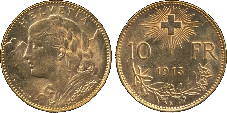 Schweiz 10 Franken 1913 Goldmünze Vreneli | MA-Shops