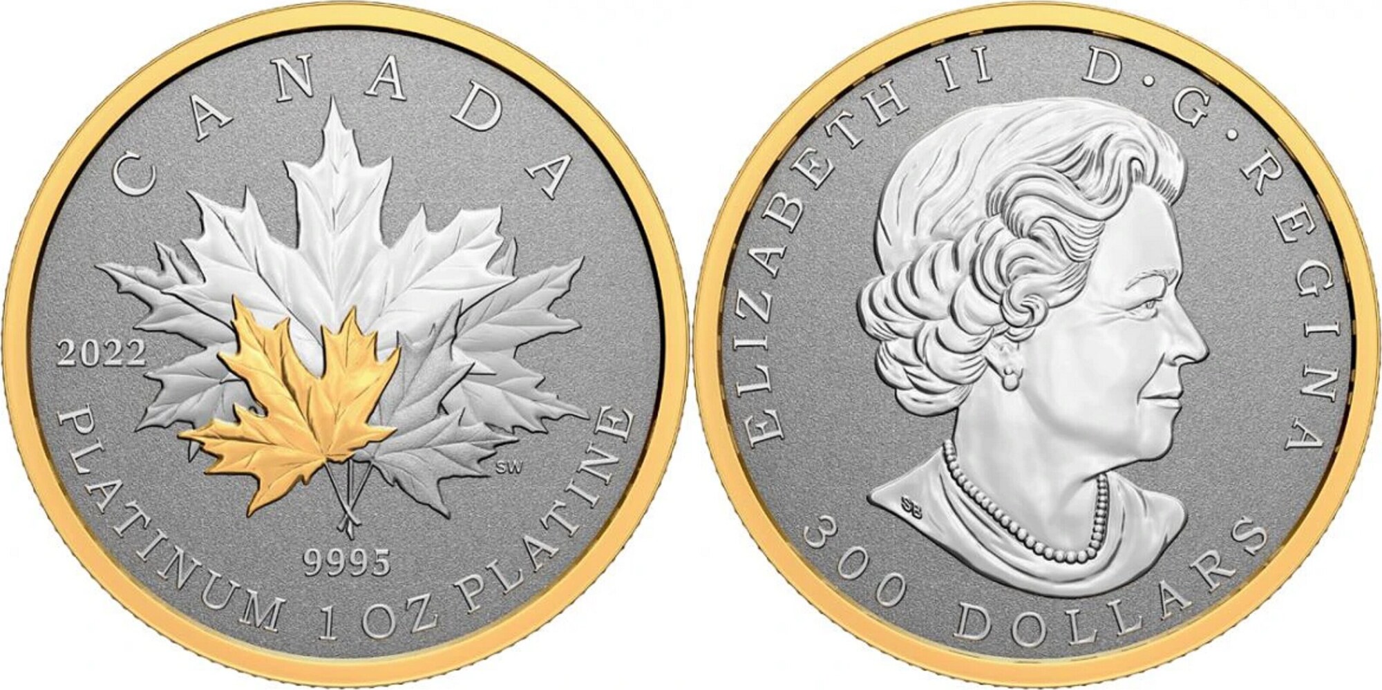 Kanada 300$ 2022 1 oz Platinmünze Maple Leaf - Forever Reverse Proof ...