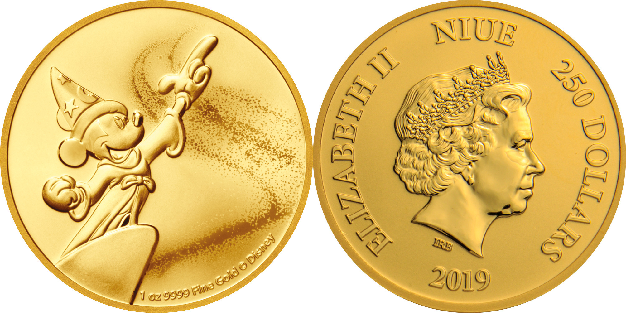 Niue 250$ 2019 1 oz Goldmünze Disney - Mickey Fantasia ST | MA-Shops