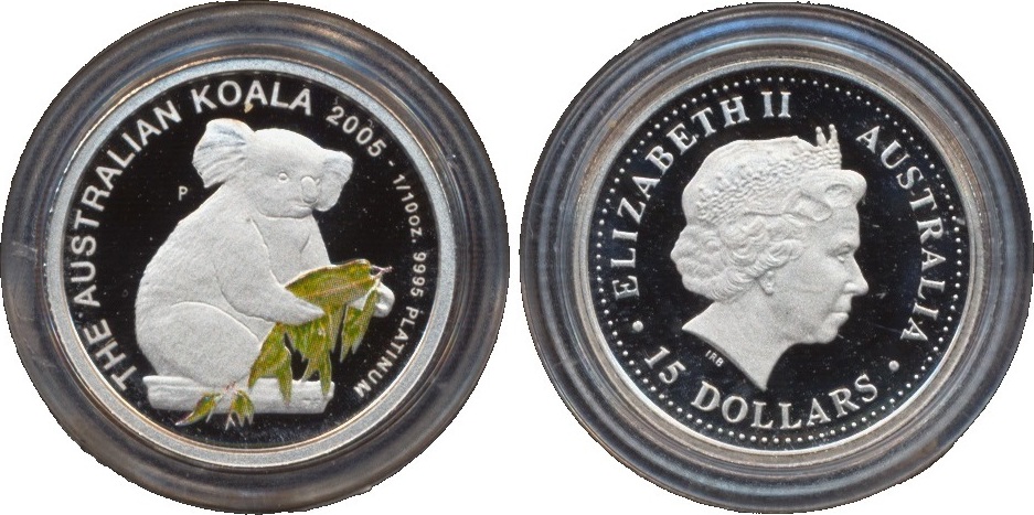 Australien 15$ 2005 1/10 oz Platinmünze Koala PP | MA-Shops