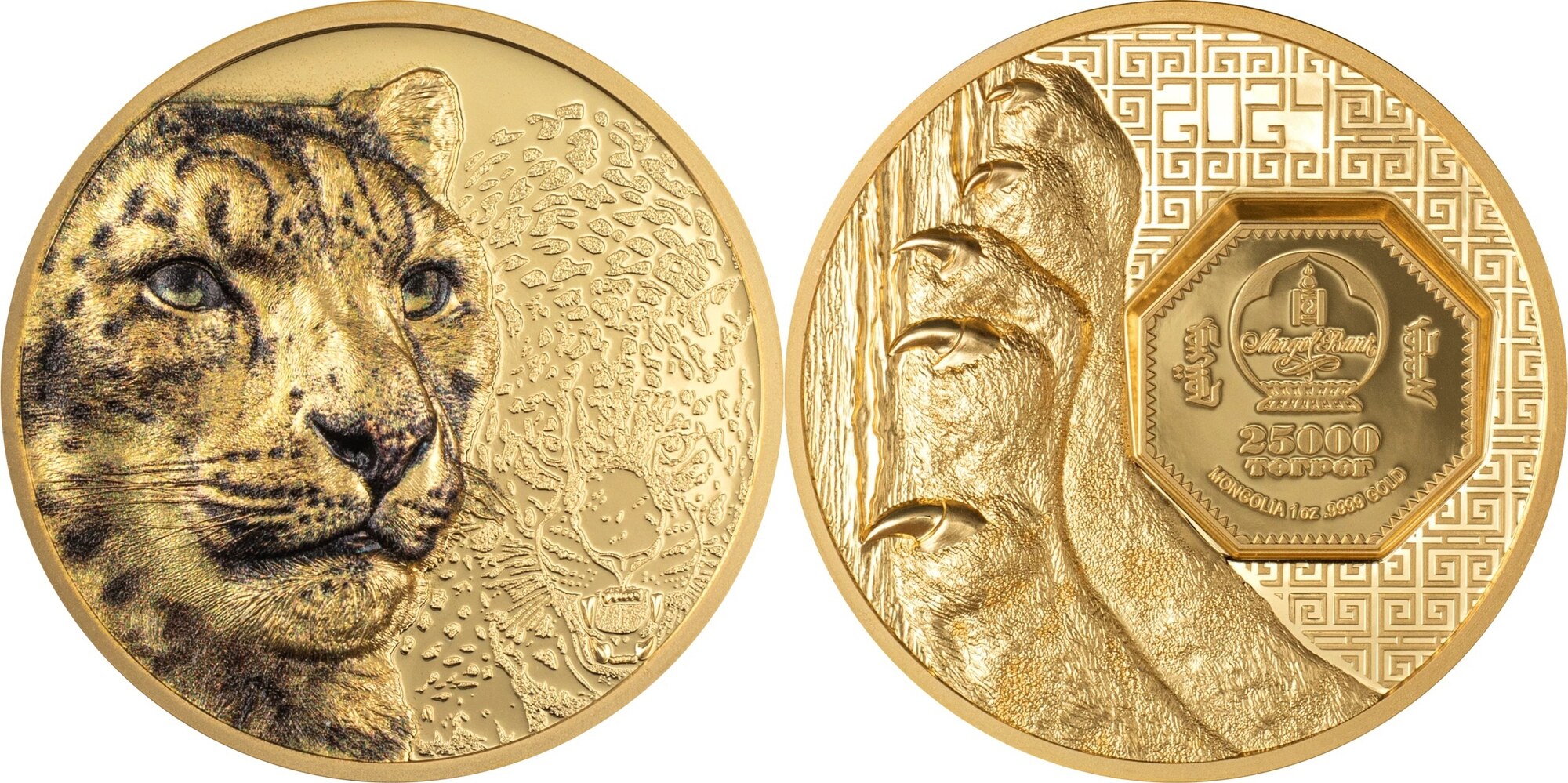 25000 Togrog 2024 1 oz Goldmünze Wilde Mongolei - Schneeleopard - Ultra ...