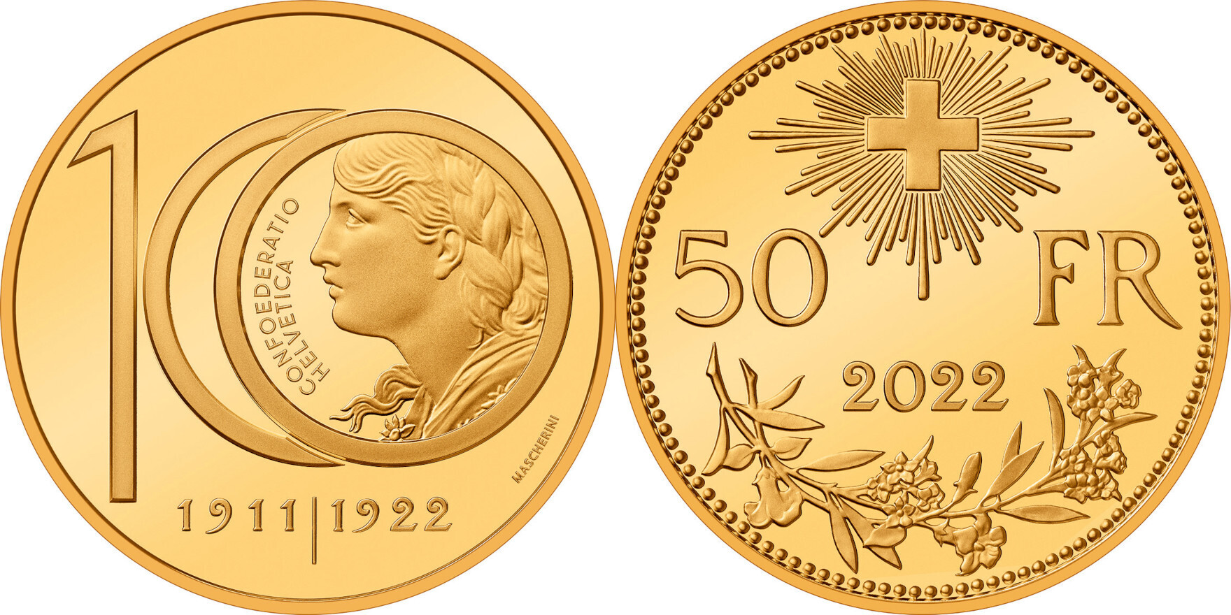 Schweiz 50 Franken 2022 Goldmünze Vreneli - 100 Jahre Jubiläum PP | MA ...