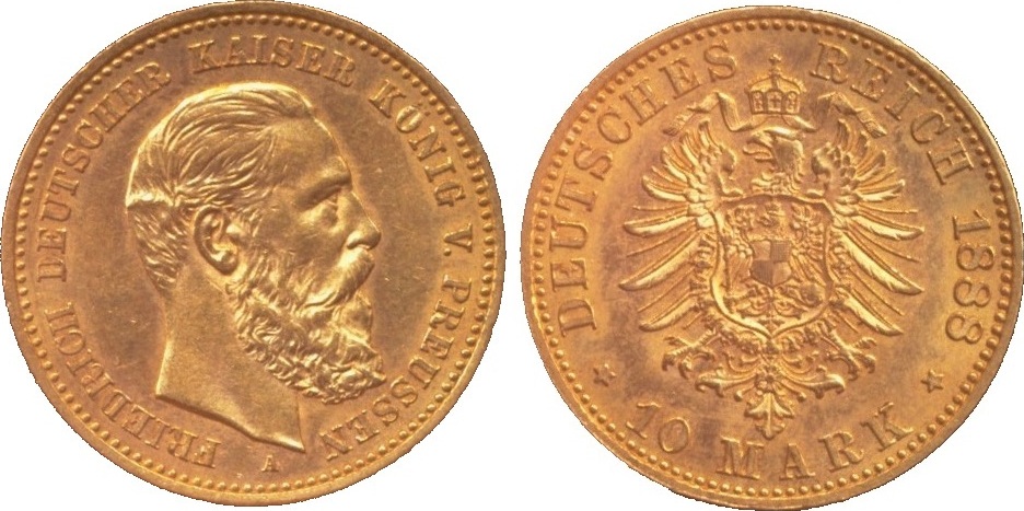 Preussen 10 Mark 1888 Goldmünze A Friedrich III. | MA-Shops
