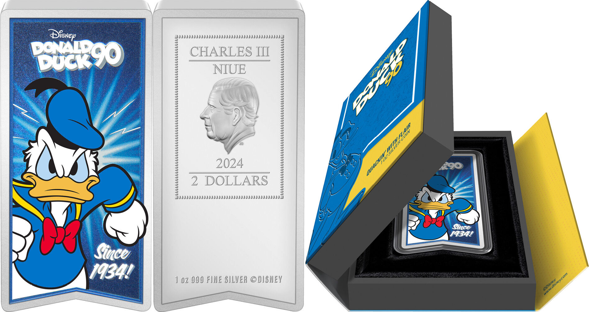 Niue 2$ 2024 1 oz Silbermünze Disney - Donald Duck - 90. Geburtstag PP ...