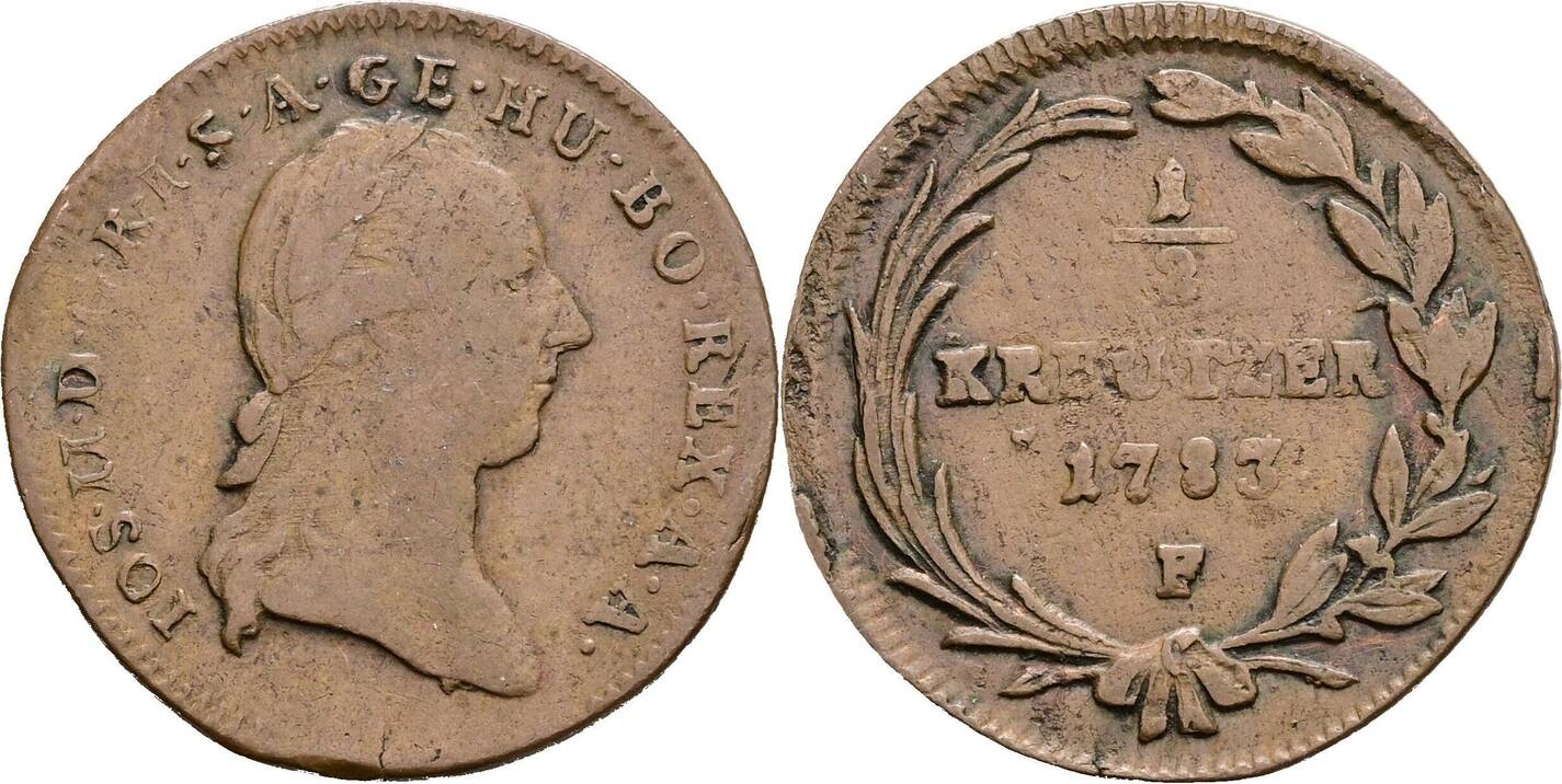 RDR Österreich Habsburg, Joseph II. 1780-1790, 1/2 Kreuzer 1783 F, Hall ...