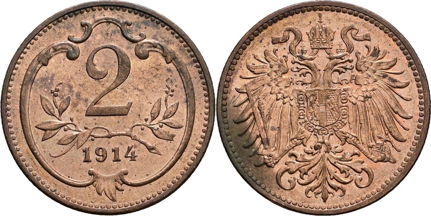 Kaisertum Österreich, Kaiser Franz Joseph I. 1848-1916, 2 Heller 1914 ...