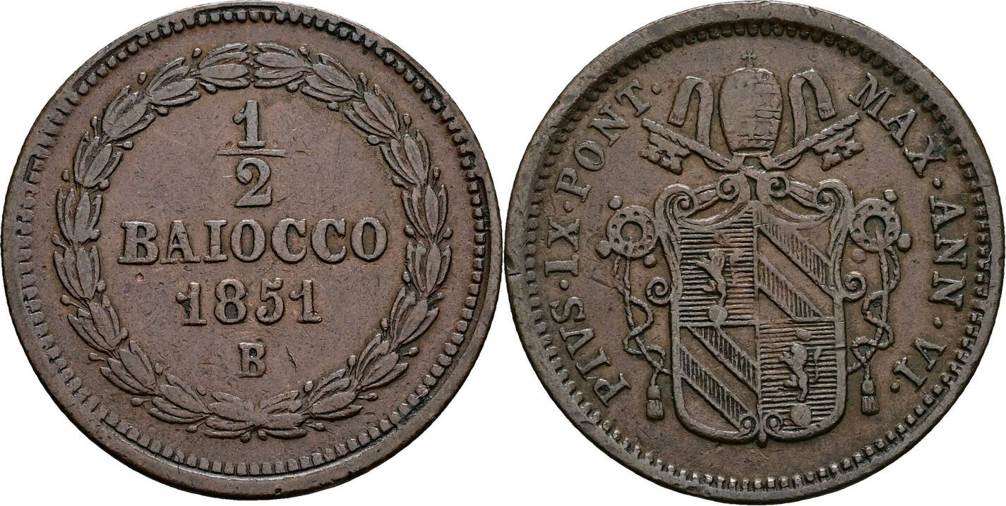 Vatikan, Pius IX., 1/2 Baiocco 1851 B ss | MA-Shops