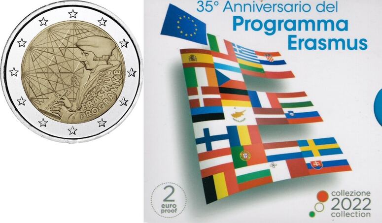 Speciale 2 euromunten 2 euro Italië 2022 'Erasmus-Programma' PP | MA-Shops