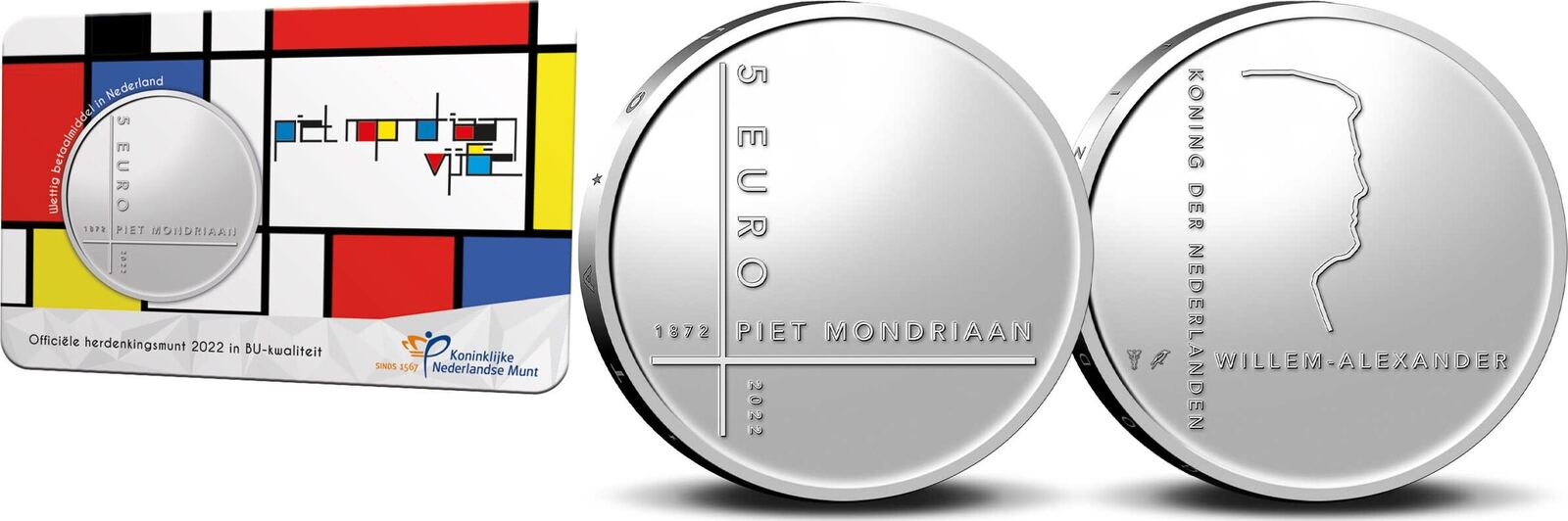 5 Euro Nederland 2022 Het Mondriaan Vijfje in coincard st | MA-Shops