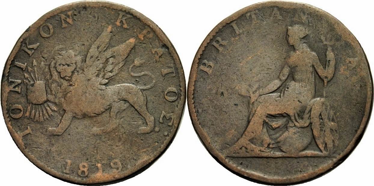 1819 Griechenland Ionische Inseln 2 Lepta Ionikon Kratos British Admin ...