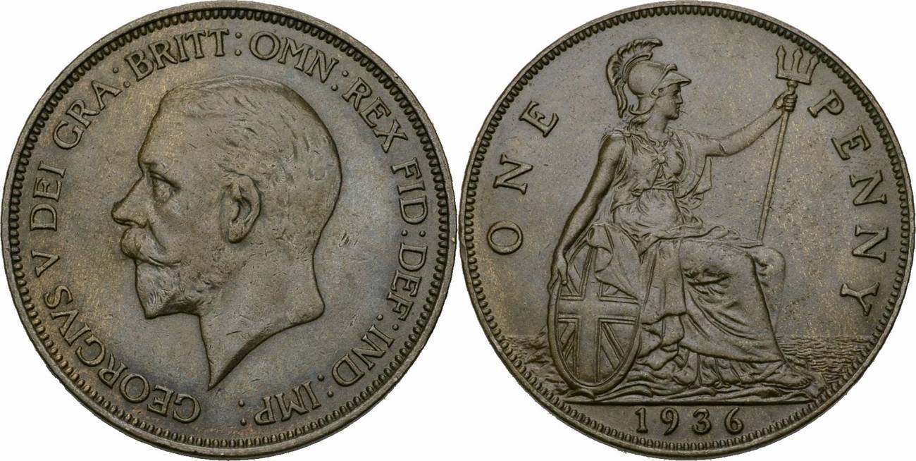 Gro britannien George V 1 Penny 1936 One Penny Britannia Great Britain Gro britannien George V 1 Penny 1936 One Penny Britannia Great Britain