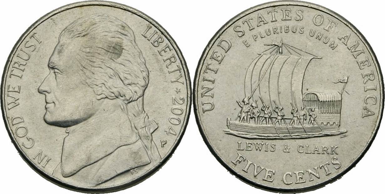 5 Cents USA Jefferson Nickel Five Cents 2004 Bicentenary Lewis Clark 5 Cents USA Jefferson Nickel Five Cents 2004 Bicentenary Lewis Clark