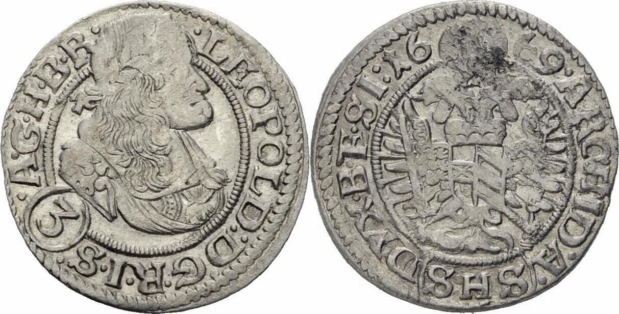 RDR Schlesien Leopold 3 Kreuzer 1669 Groschen SHS Breslau Habsburg Herinek 1538 Sehr schön | MA ...